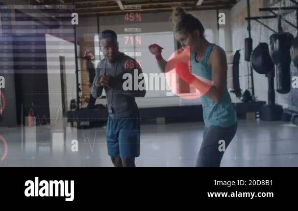 Boxing training in gym, diverse athletes practicing techniques and ...
