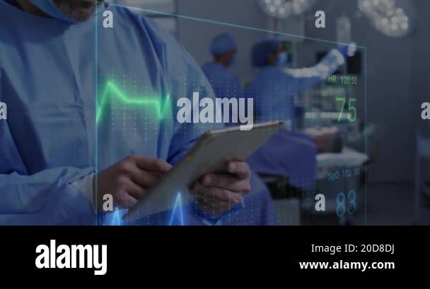 Medical data animation over healthcare professionals working in ...