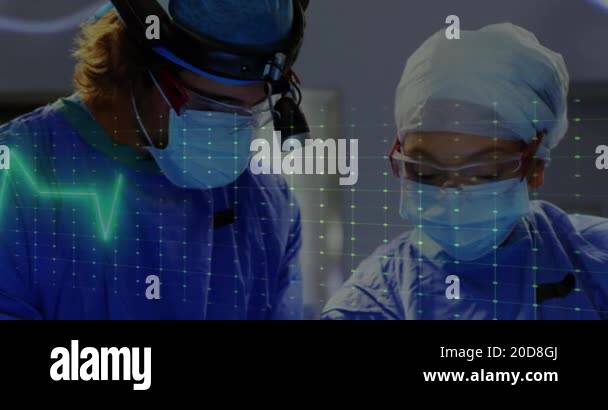 Animation of cardiograph over diverse surgeons during surgery ...