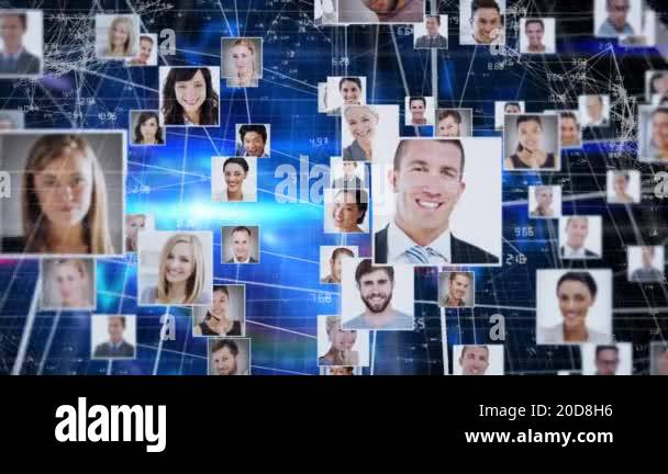 Network of connections and data processing animation over diverse ...