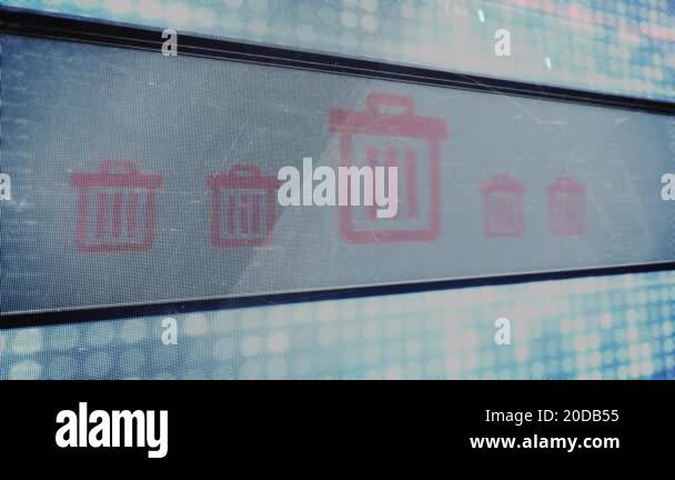 Animating trash bin icons over binary code background. Technology ...
