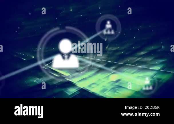 Network of connected people icons animation over digital grid ...