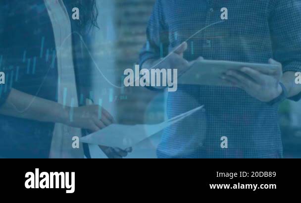 Discussing documents over financial data processing animation, business ...