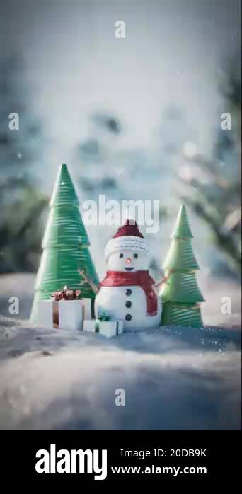 Snowman jumping happily in a snowy landscape, surrounded by decorative ...