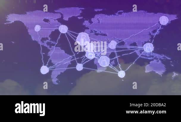 Global network connections and 6G technology animation over world map ...