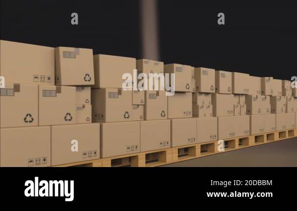 Stacked cardboard boxes animation in warehouse, showing logistics ...