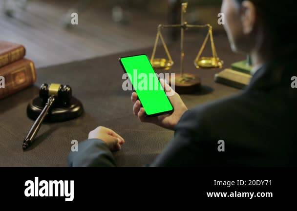 Young Female Lawyer Using Chroma Key Smartphone in Office Stock Video ...