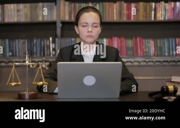 Young Female Judge Pointing at Camera with Laptop Stock Video Footage ...