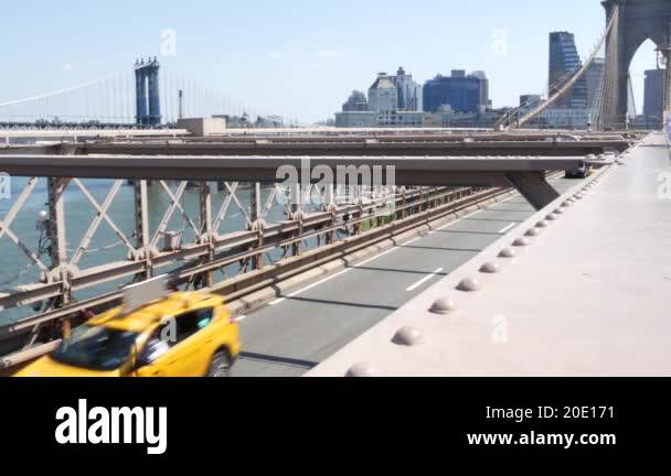 Cars on Brooklyn Bridge, New York City Manhattan Bridge and Midtown ...