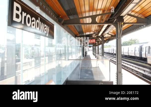 New York subway station Broadway text sign. Metropolitan train on ...