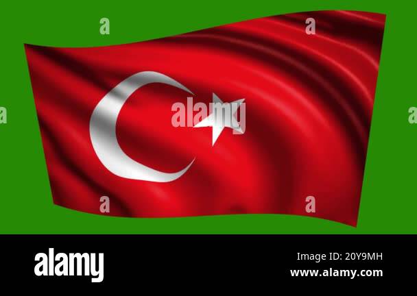 turki waving flag animation green screen background Stock Video Footage ...