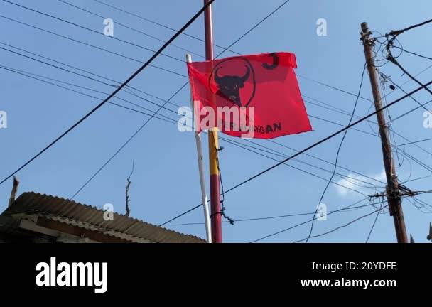 Semarang, Indonesia - January 1st 2024: PDI Perjuangan symbolic flag ...
