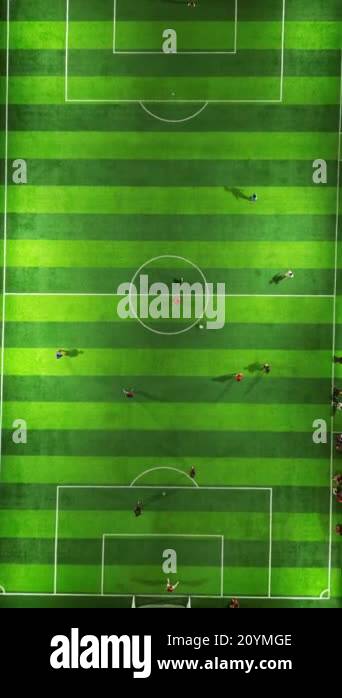 Aerial view of a football match, soccer. Football field and Footballers ...