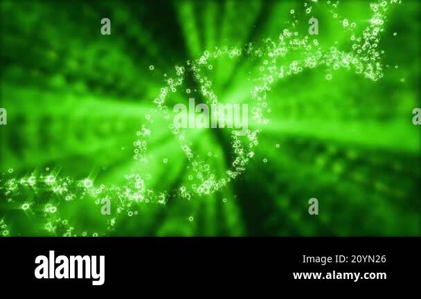 3d animation glowing and flashing DNA in green color while floating ...
