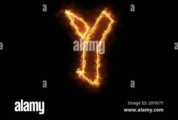 4K fire Y alphabet with moving on black background. Y fire alphabet on ...