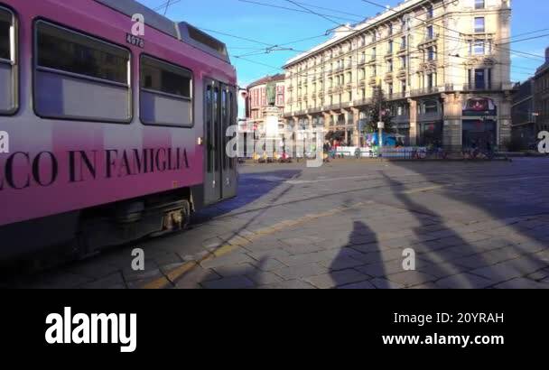 Pink tram in cordusio square in milan in Italy on 12-16-2024 Stock ...