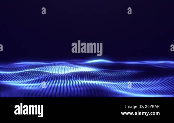 Abstract blue glowing minimalist energy waves from digital particles ...