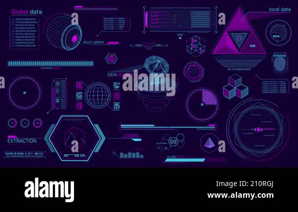 HUD elements for high technology interface, animated on alpha channel ...