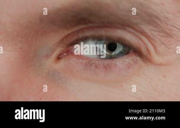 Close-up of human eye blinking and rotating in different directions ...