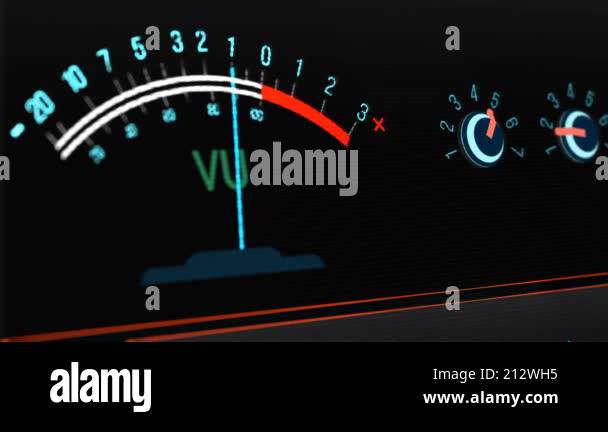 Close up of two VU (Volume Unit) or level meter. Sound mixer decibel ...