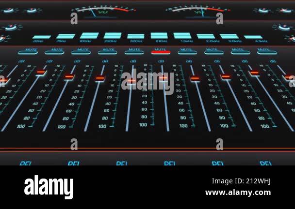 Sound mixer with volume unit, equalizer, buttons and slide control ...