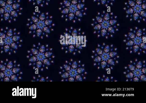 Bright neon snowflakes in the style of VHS or pixel screen, VJ ...