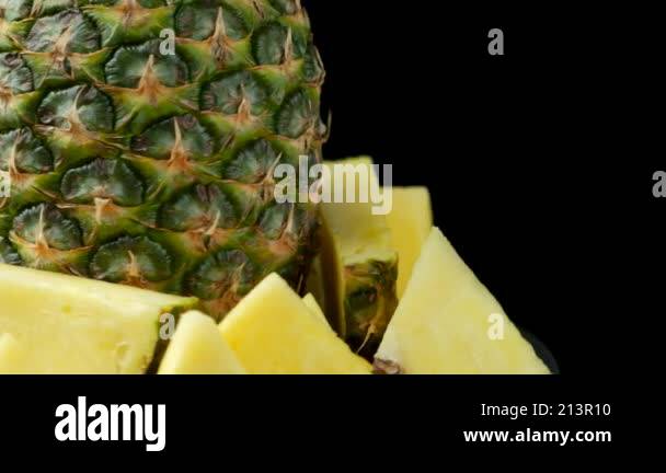 Real Fresh Fruit Pineapple Rotating On Black Background Stock Video ...