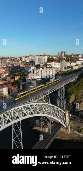 Porto City, Douro River and Dom Luis Bridge I with Tram in Morning ...