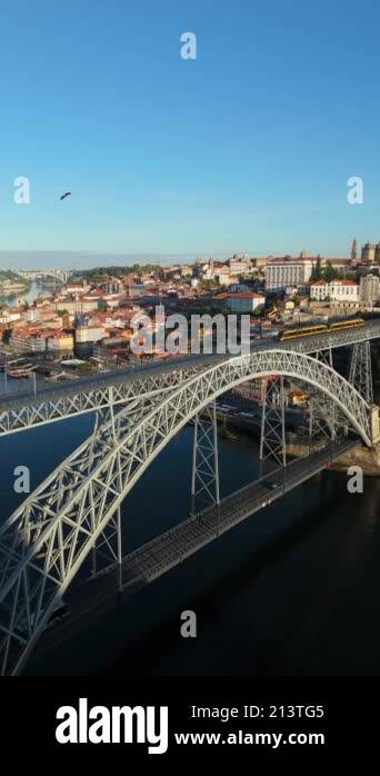 Porto City, Douro River and Dom Luis Bridge I with Tram in Morning ...