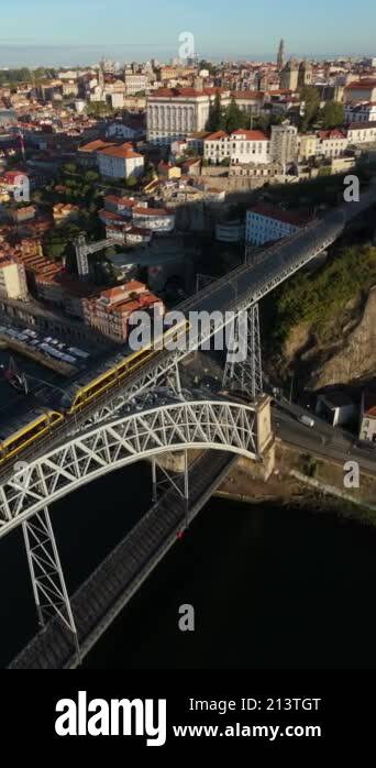 Porto City, Douro River and Dom Luis Bridge I with Tram in Morning ...