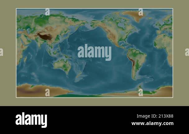 Pacific Ocean. Close-up on a colored elevation map in the Patterson ...