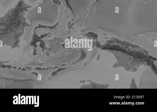 Ceram Sea region on the background of a grayscale elevation map of the ...