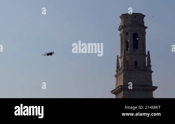 Verona, Italy - November 8, 2024: A quadcopter flies in front of a ...