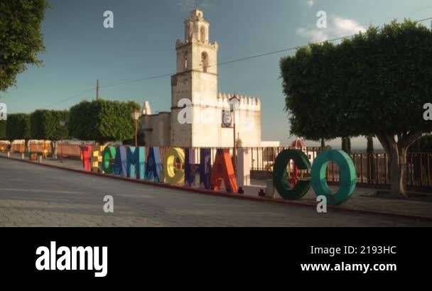 Front view of Former Franciscan Convent, and Tecamachalco sign, Mexico ...