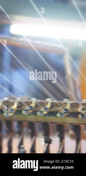 Vertical, Weaving of fabric on cars. Production of fabric from threads ...