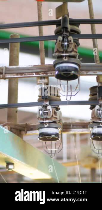 Vertical, Weaving of fabric on cars. Production of fabric from threads ...