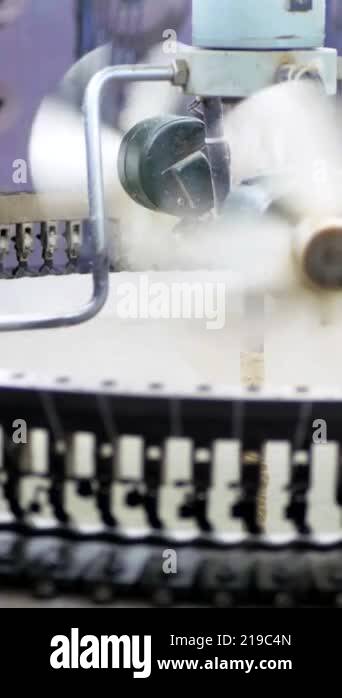 Vertical, Weaving of fabric on cars. Production of fabric from threads ...