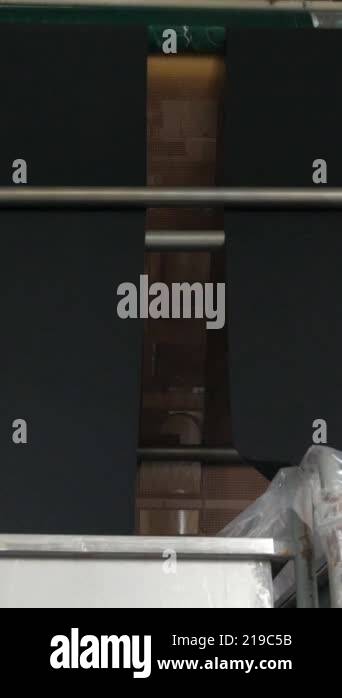 Vertical, Weaving of fabric on cars. Production of fabric from threads ...