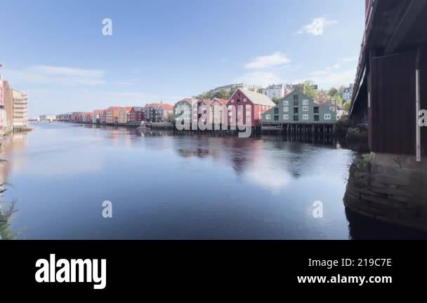 Colorful buildings line the nidelva river in trondheim, norway Stock ...