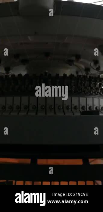 Vertical, Weaving of fabric on cars. Production of fabric from threads ...