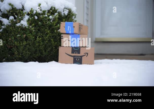 Amazon parcel delivery to your doorstep. Naperville IL USA 14 Dec 2024 ...