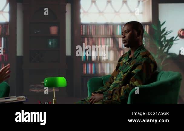 African american military trooper sharing flashbacks from the war ...