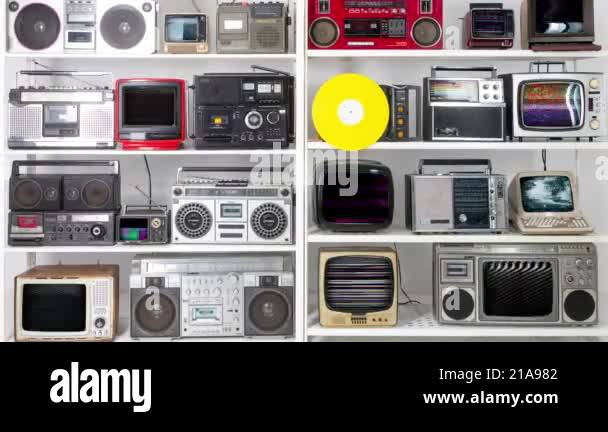 Collection of stop motion retro and vintage entertainment objects with ...