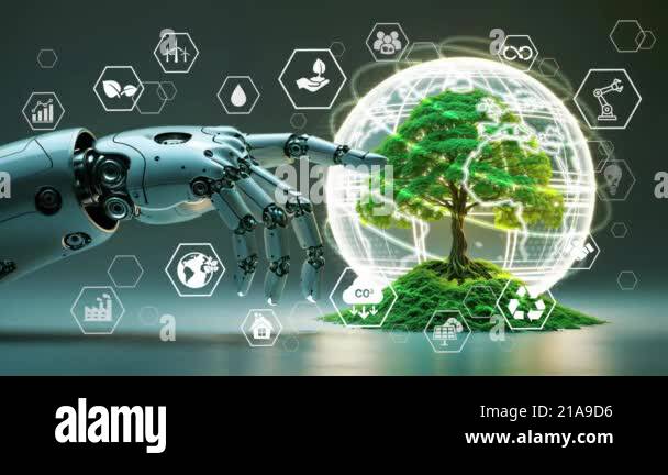 Green Energy Renewable Sustainable. AI machine learning, Green tree and ...