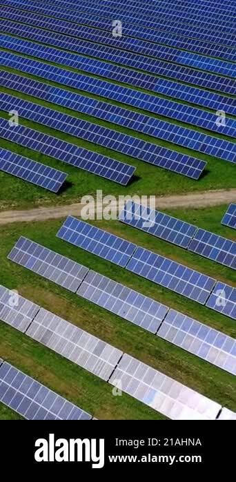 Solar panels farm field of green renewable energy. Powerful station ...