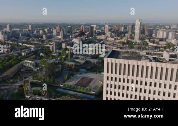 Rotterdams modern skyline and green spaces from a birds eye view. Citys ...