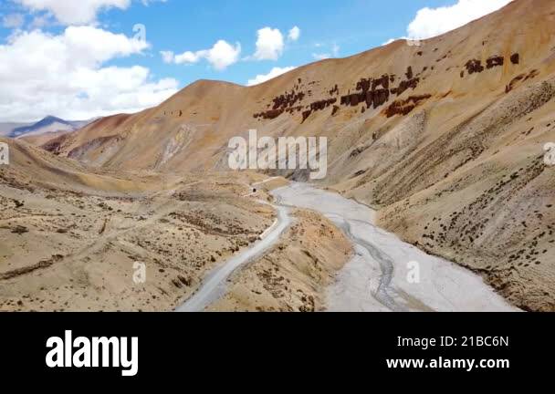 An aerial view of beautiful himalayan mountains near pang, passing ...
