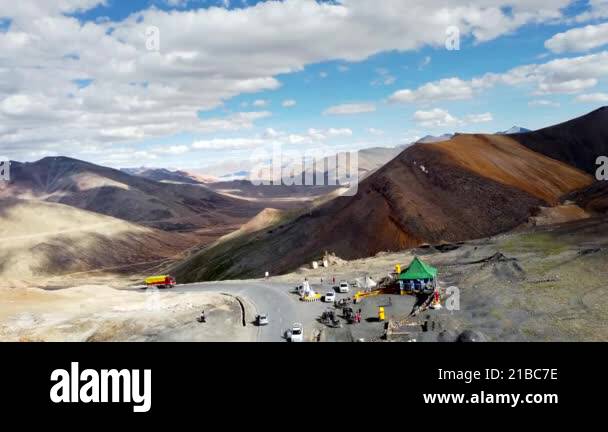 An aerial view of beautiful himalayan mountains at taglang la, passing ...