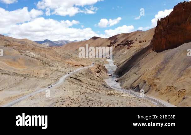 An aerial view of beautiful himalayan mountains near pang, passing ...