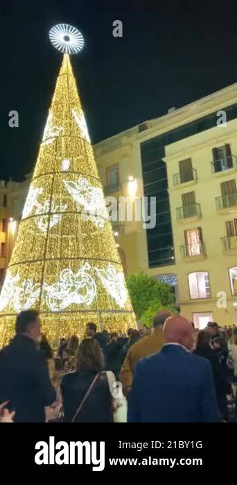 MALAGA, SPAIN - DECEMBER 21, 2024: The city center glows with ...